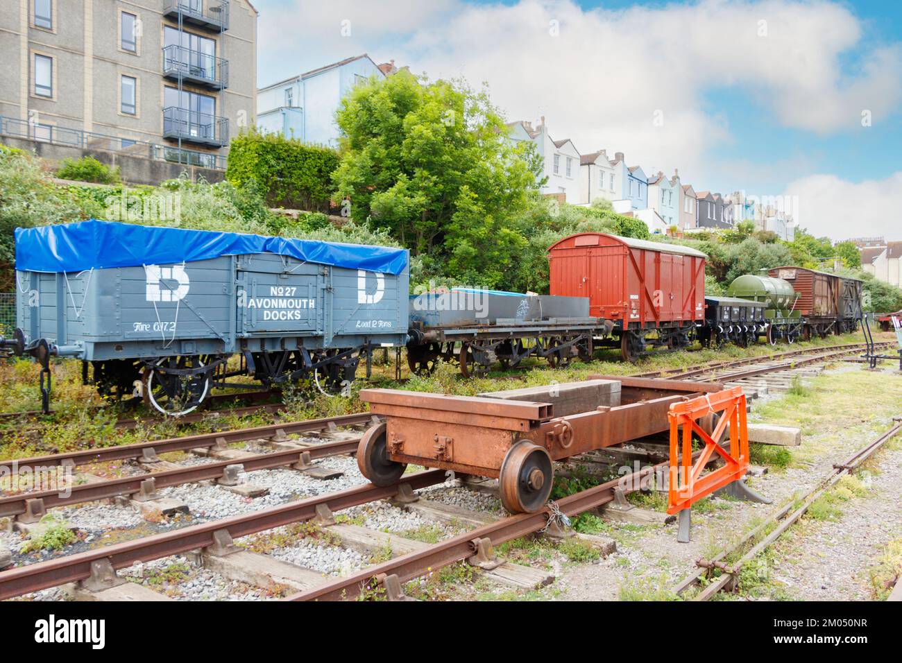 vintage railway freight wagon and tanker on rail line at bristol docks ...