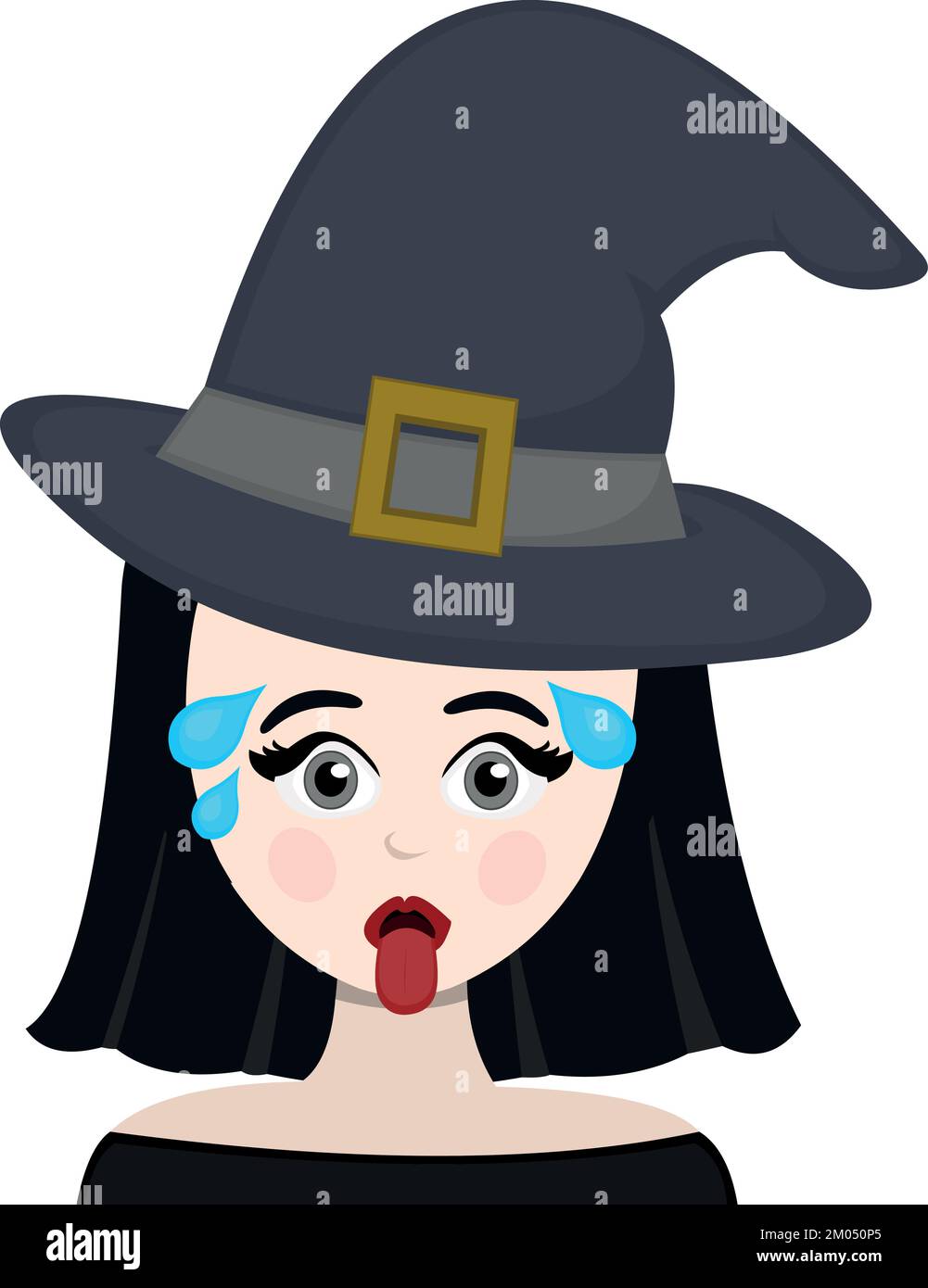 vector illustration of an exhausted cartoon witch with tongue out and ...