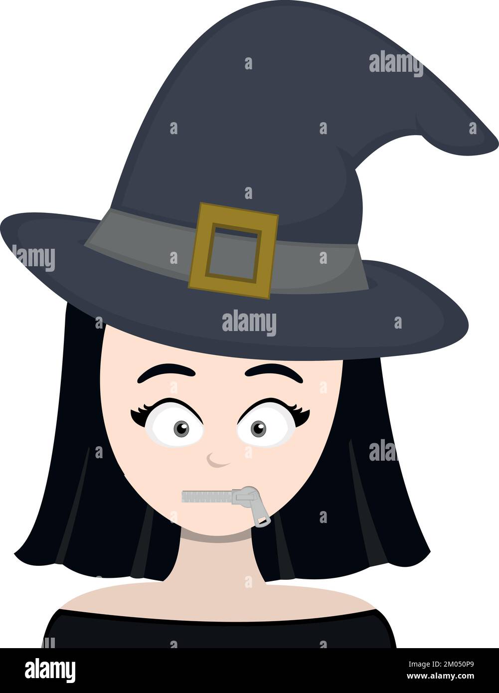 vector illustration of a cartoon witch with a zipper in her mouth Stock ...