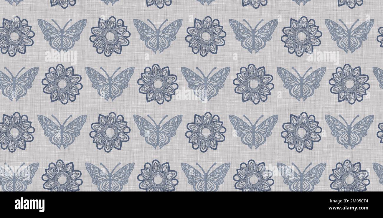 Farmhouse blue butterfly seamless border. Rustic French wildlife for ...
