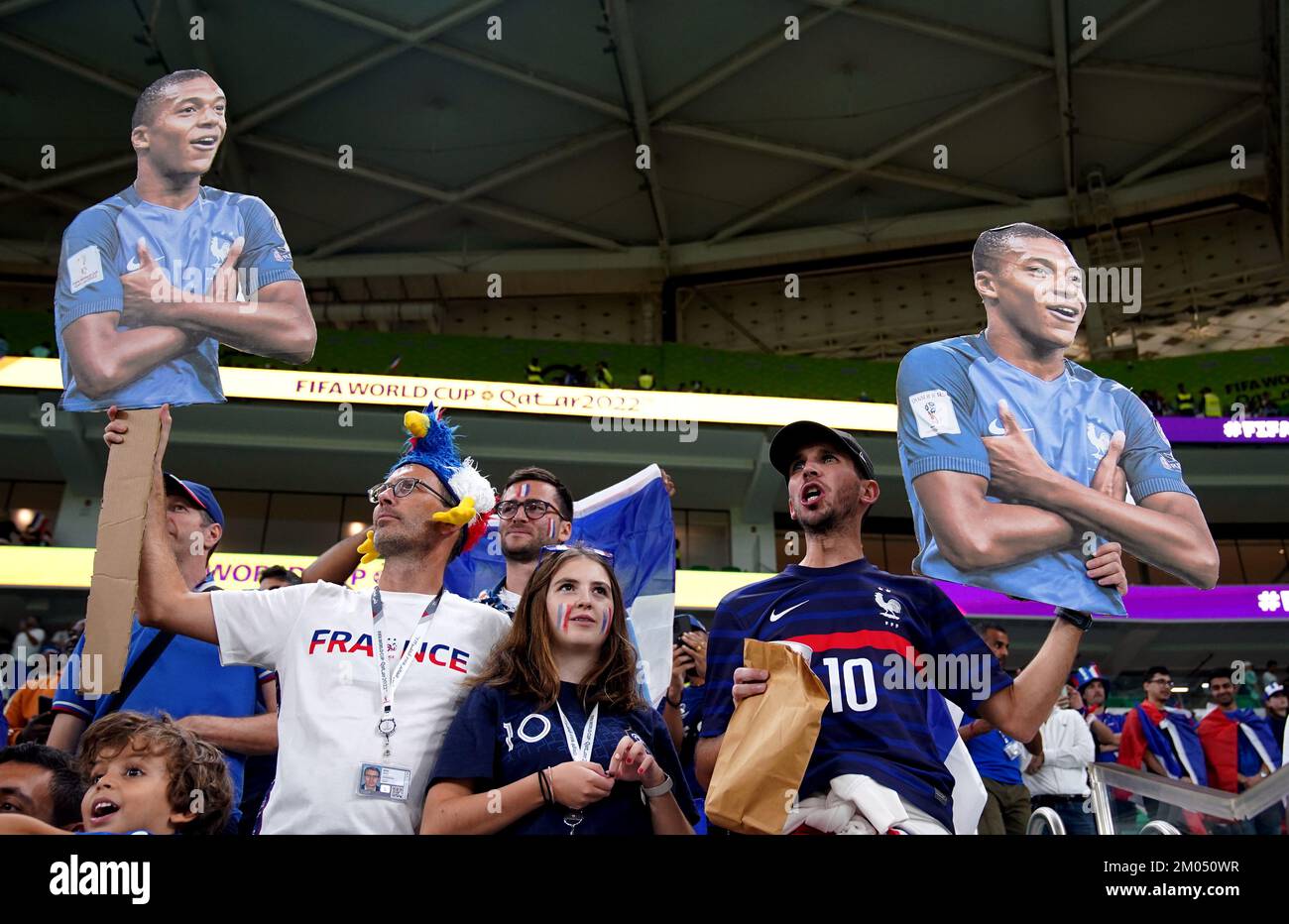 France fans with home made signs featuring Kylian Mbappe ahead of the ...
