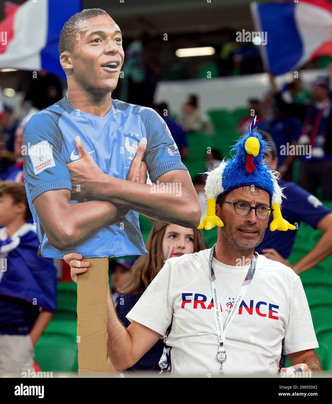 France fans with home made signs featuring Kylian Mbappe ahead of the ...