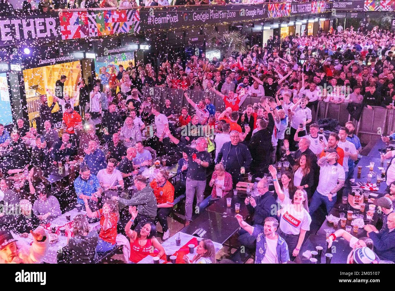Football fans in support of England team gather at Boxpark Wembley to ...