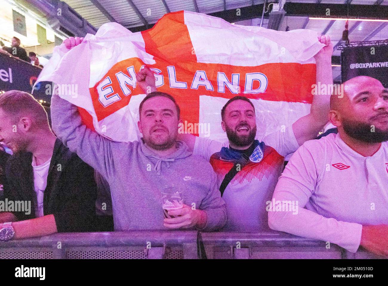 Football fans in support of England team gather at Boxpark Wembley to ...