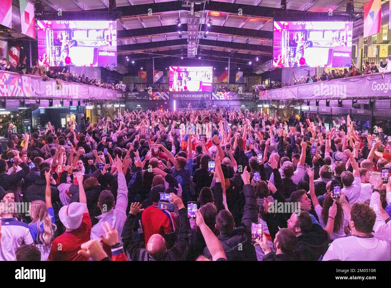 Football fans in support of England team gather at Boxpark Wembley to ...