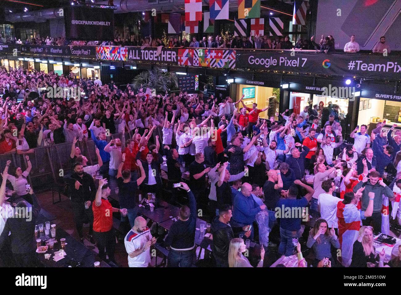 Football fans in support of England team gather at Boxpark Wembley to ...