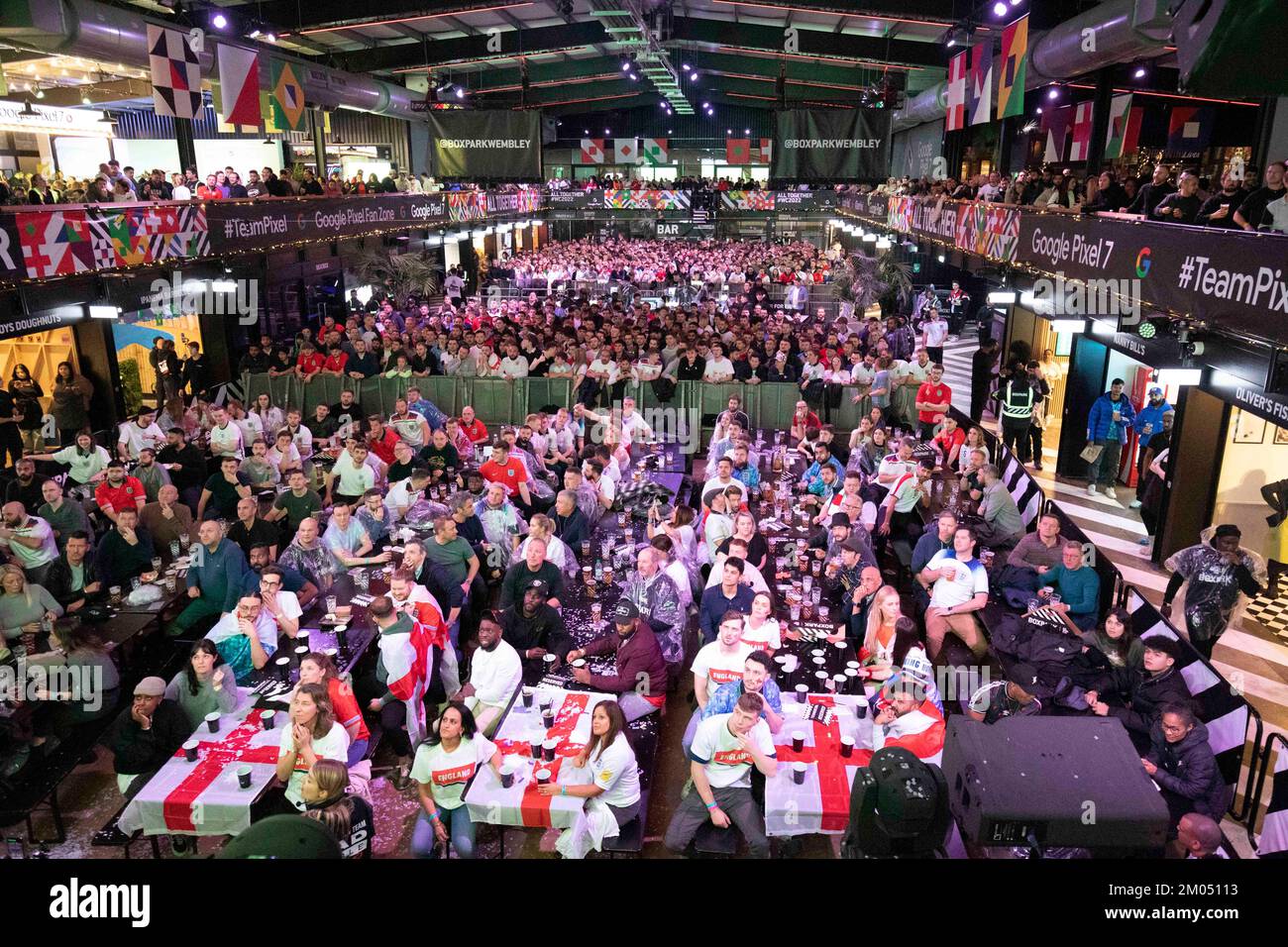 Football fans in support of England team gather at Boxpark Wembley to ...