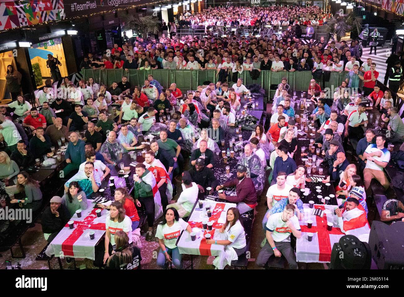 Football fans in support of England team gather at Boxpark Wembley to ...