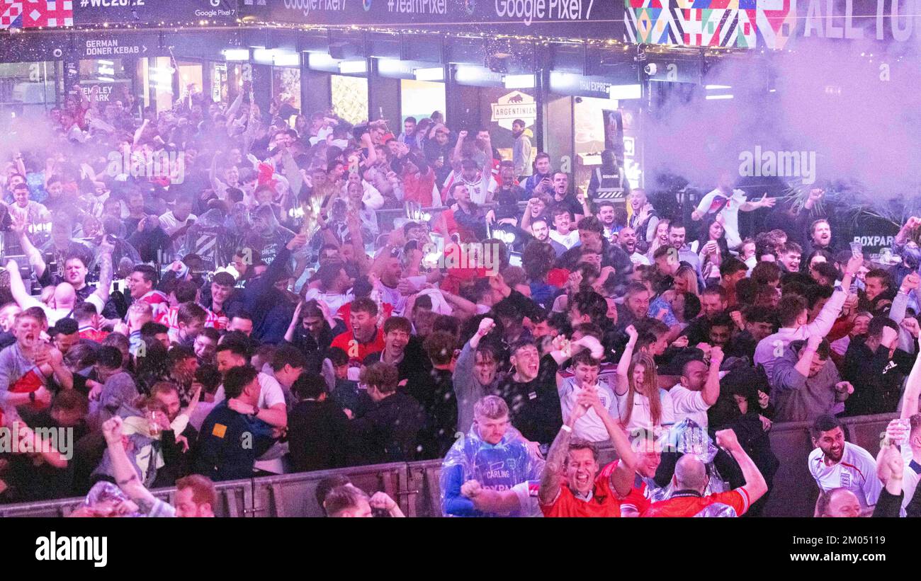 Football fans in support of England team gather at Boxpark Wembley to ...