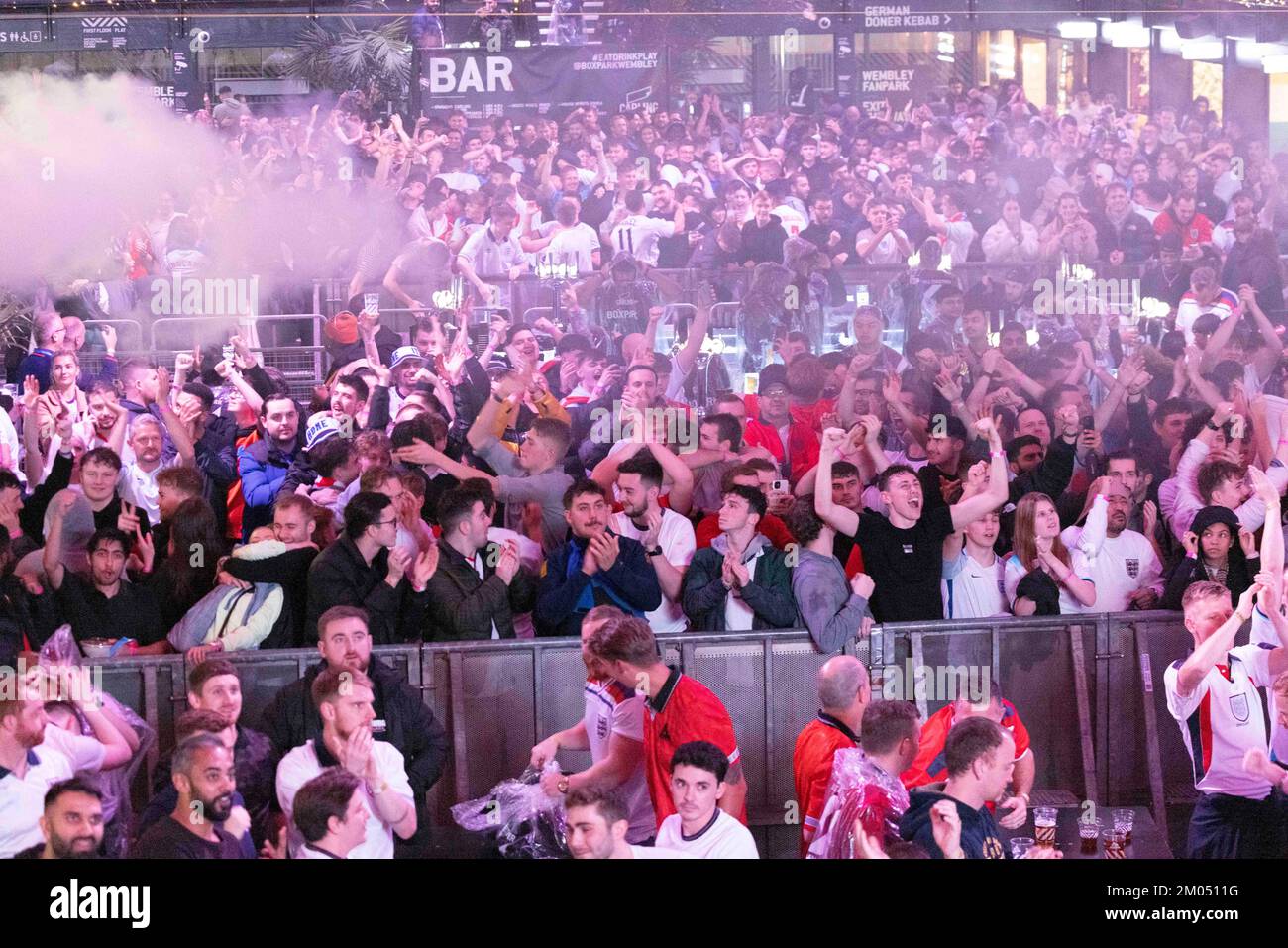 Football fans in support of England team gather at Boxpark Wembley to ...