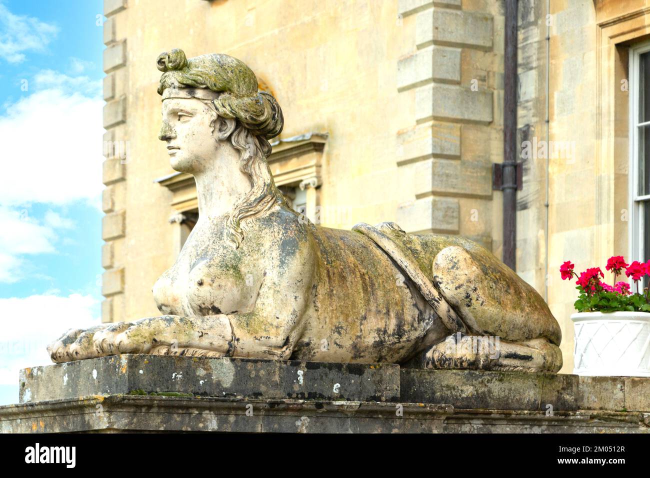 One of a pair of Coade stone sphinxes on the south portico of Croome ...