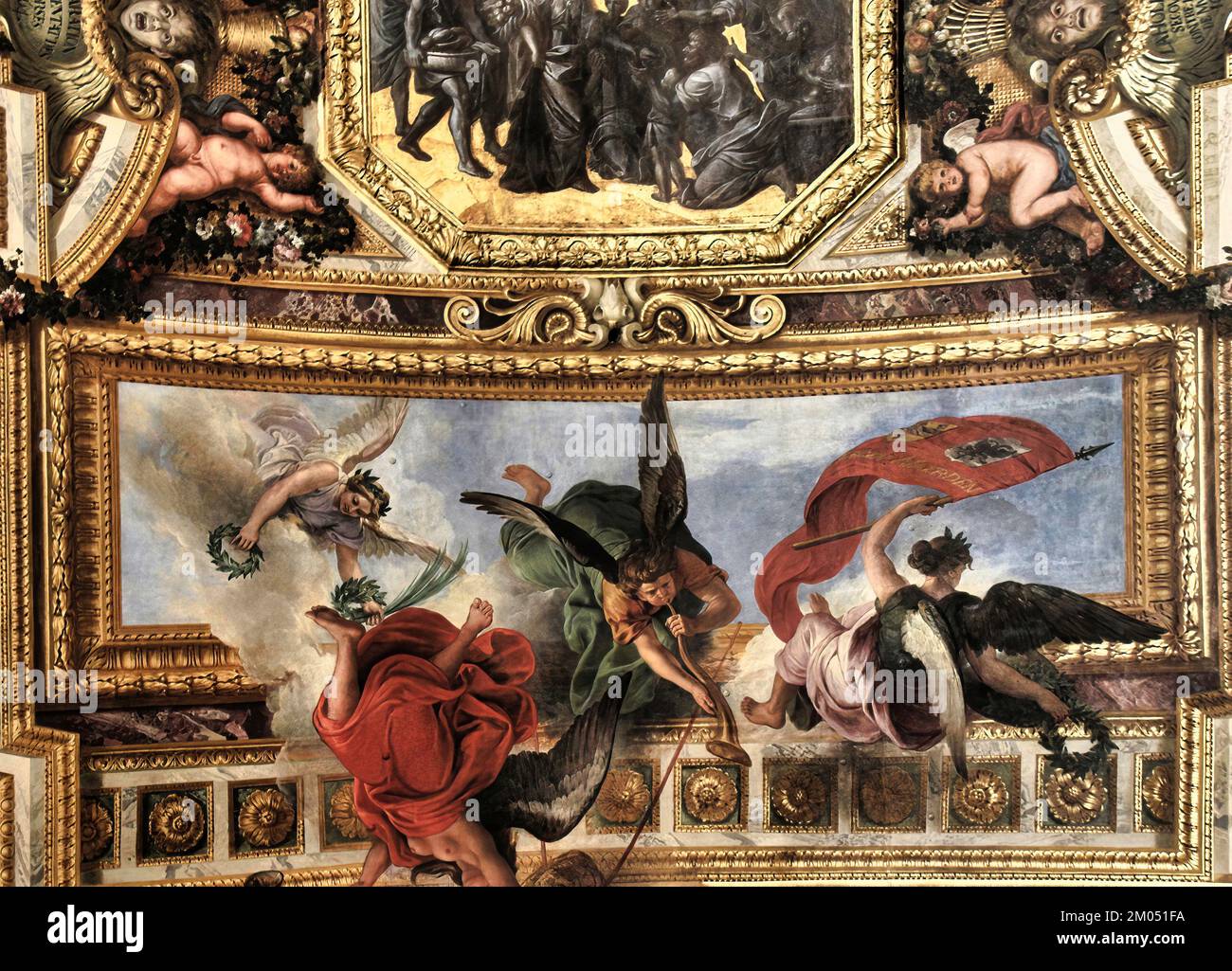 The famous and sumptuous Hall of Mirrors of the Palace of Versailles ...