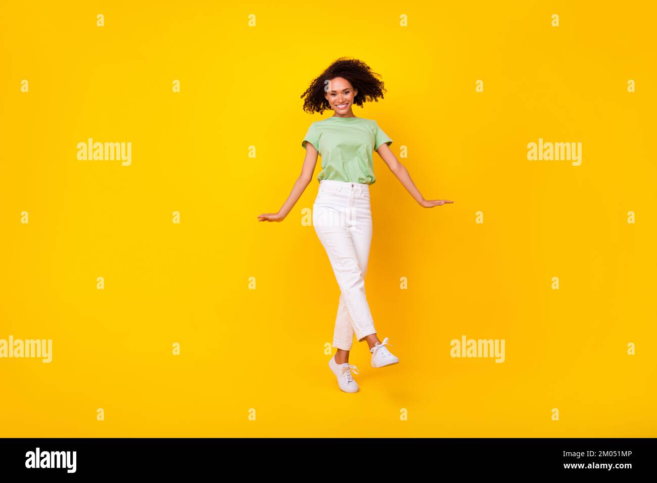 Full size photo of young adorable gorgeous nice pretty woman dancing ...