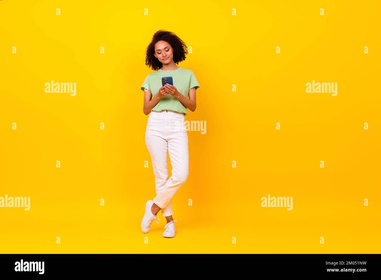 Full body size photo of young pretty nice attractive positive lady user ...