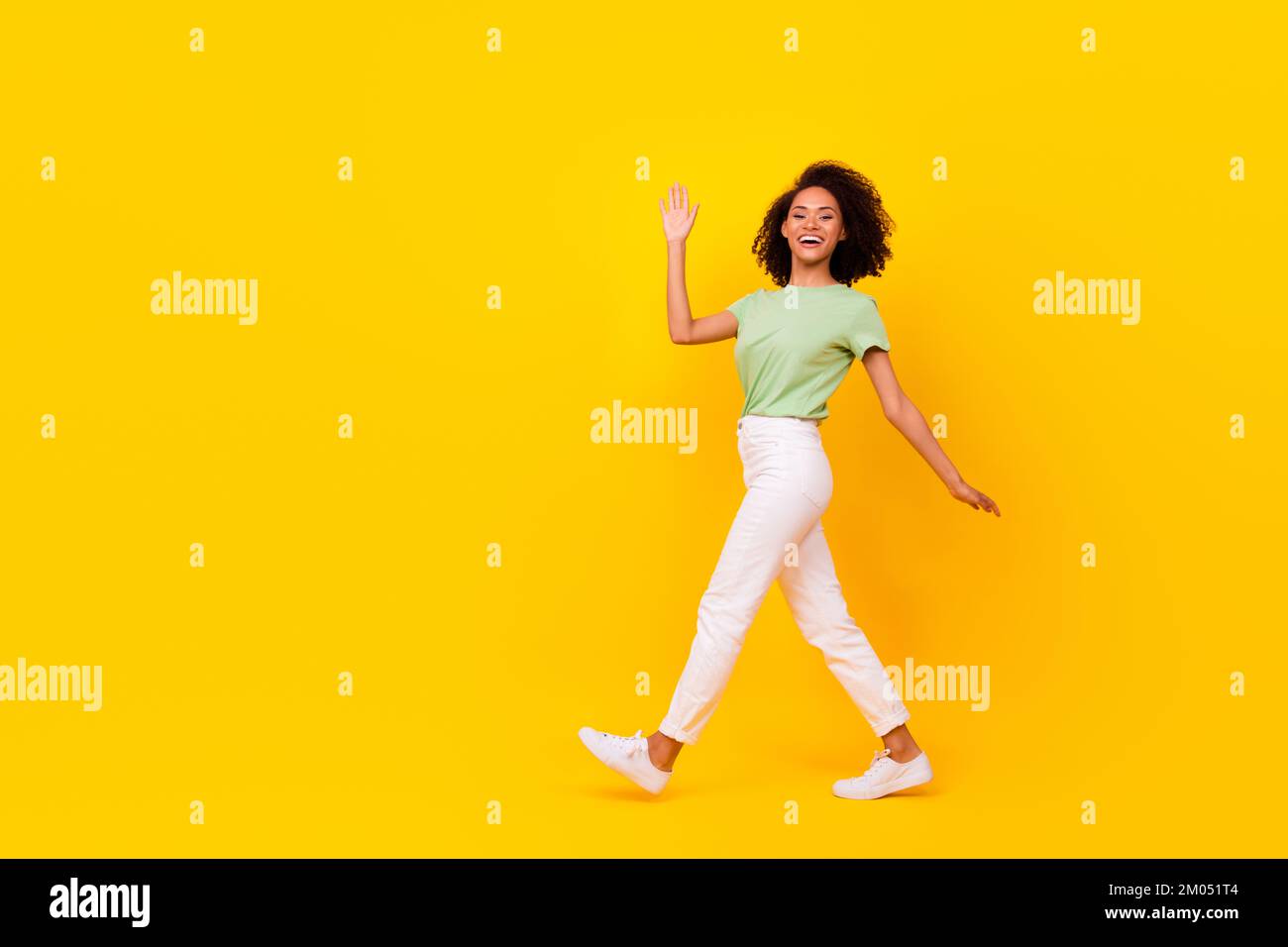 Full body size attractive adorable gorgeous nice woman wear green t ...