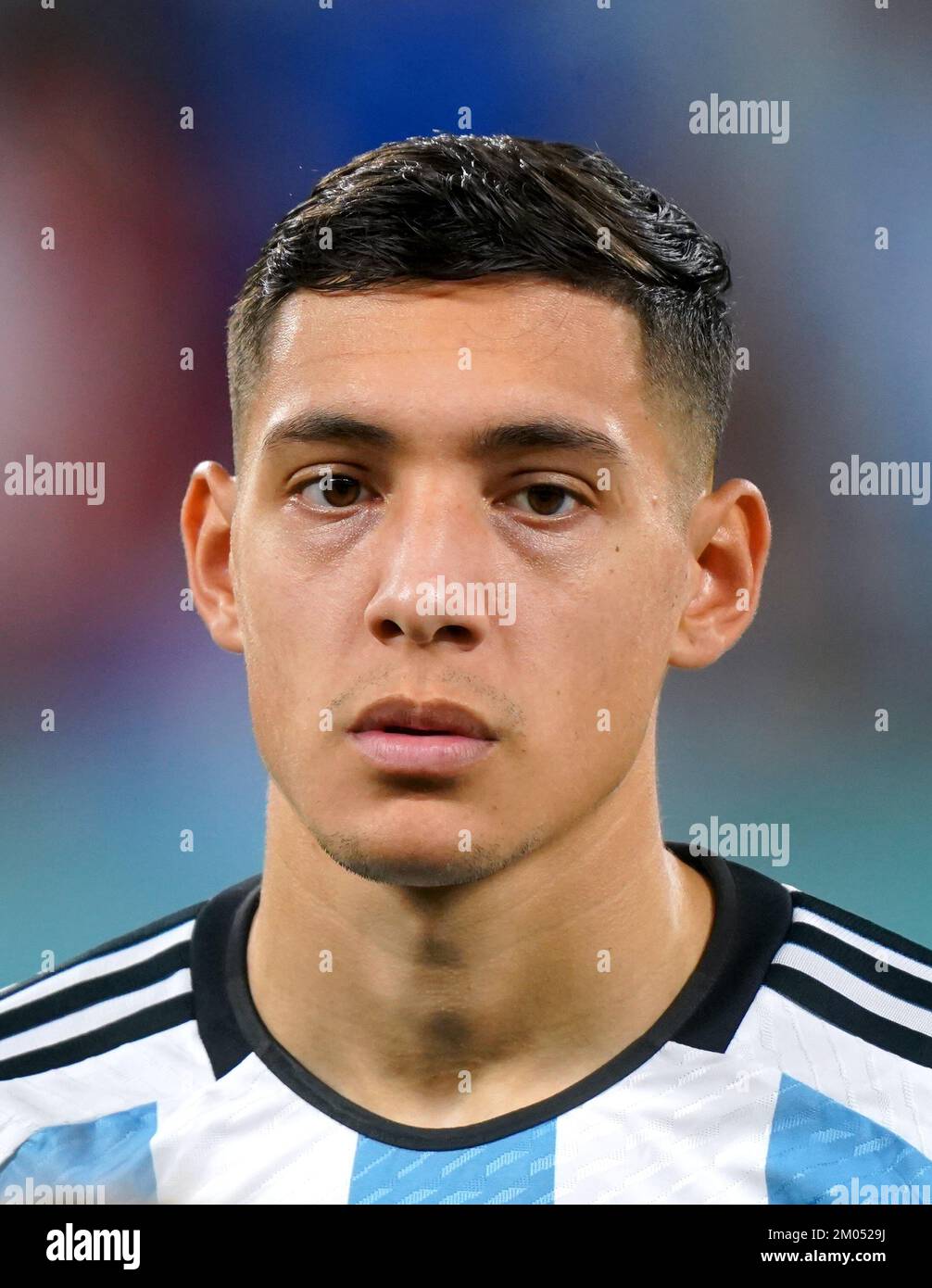 Argentina's Nahuel Molina lines up on the pitch ahead of the FIFA World ...