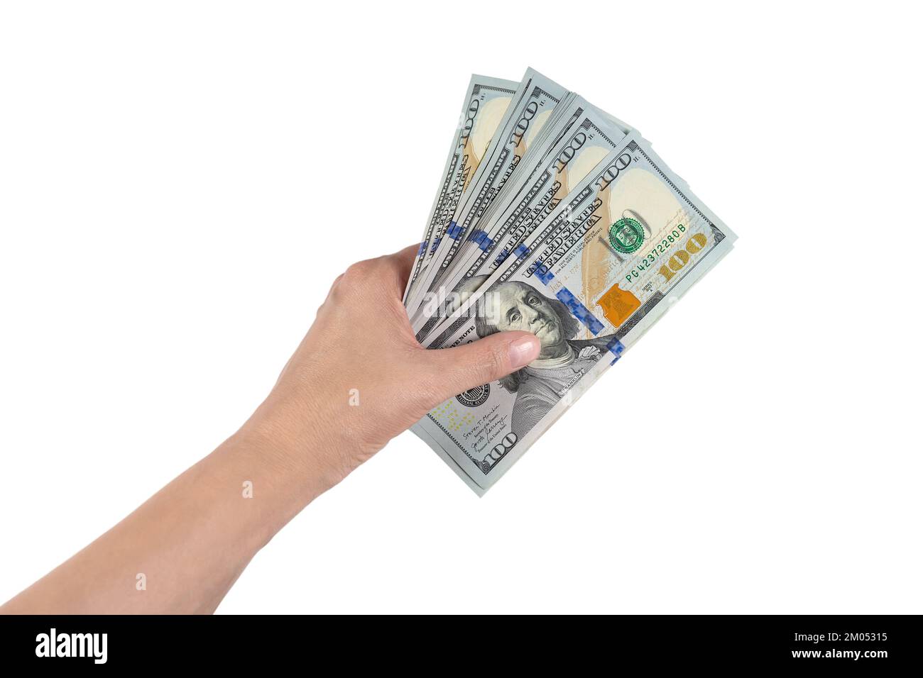 Woman hand with dollar cash isolated on white background. Allocation of ...