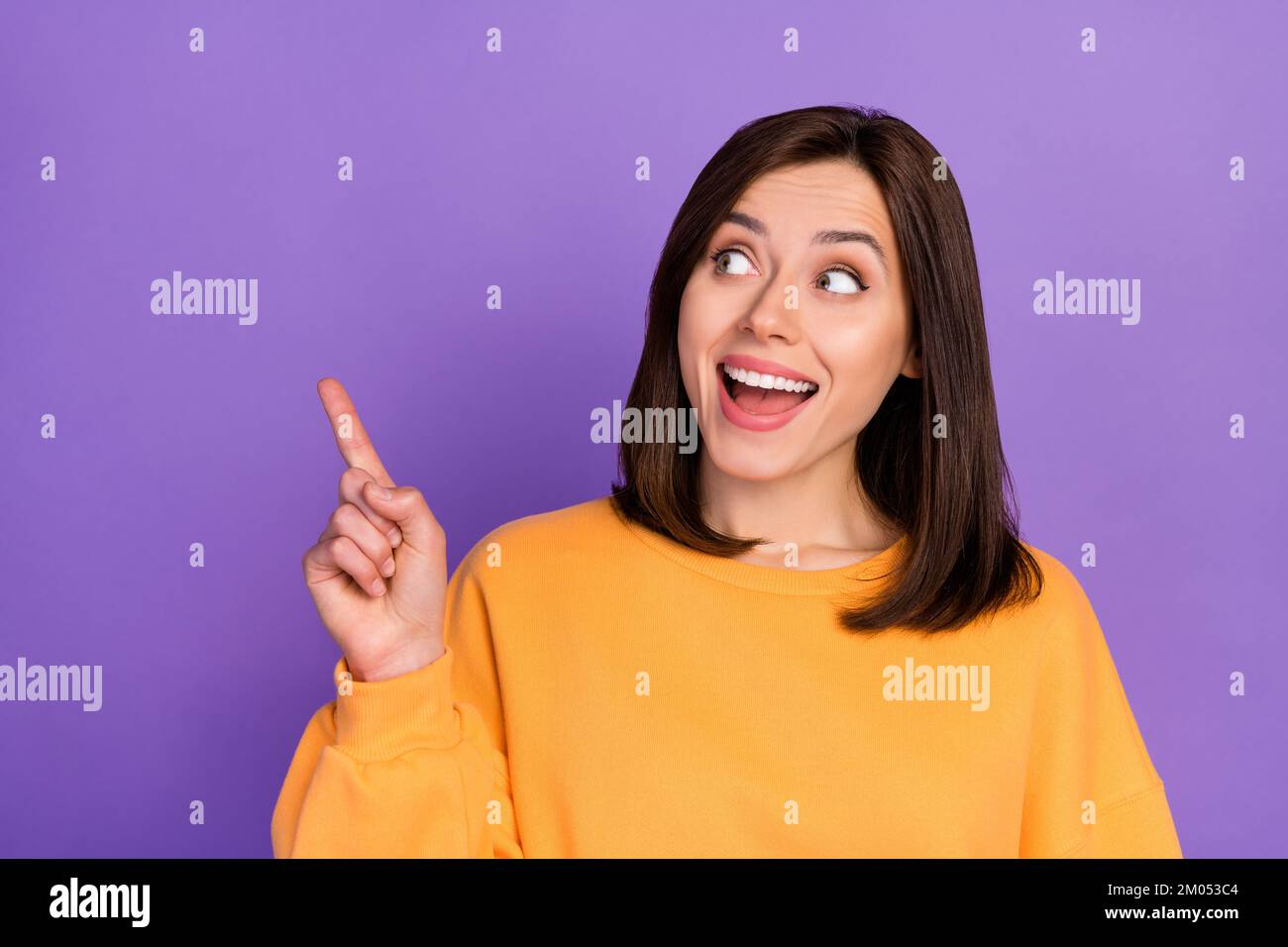 Closeup photo of young excited funny pretty cute girlish lady wear ...