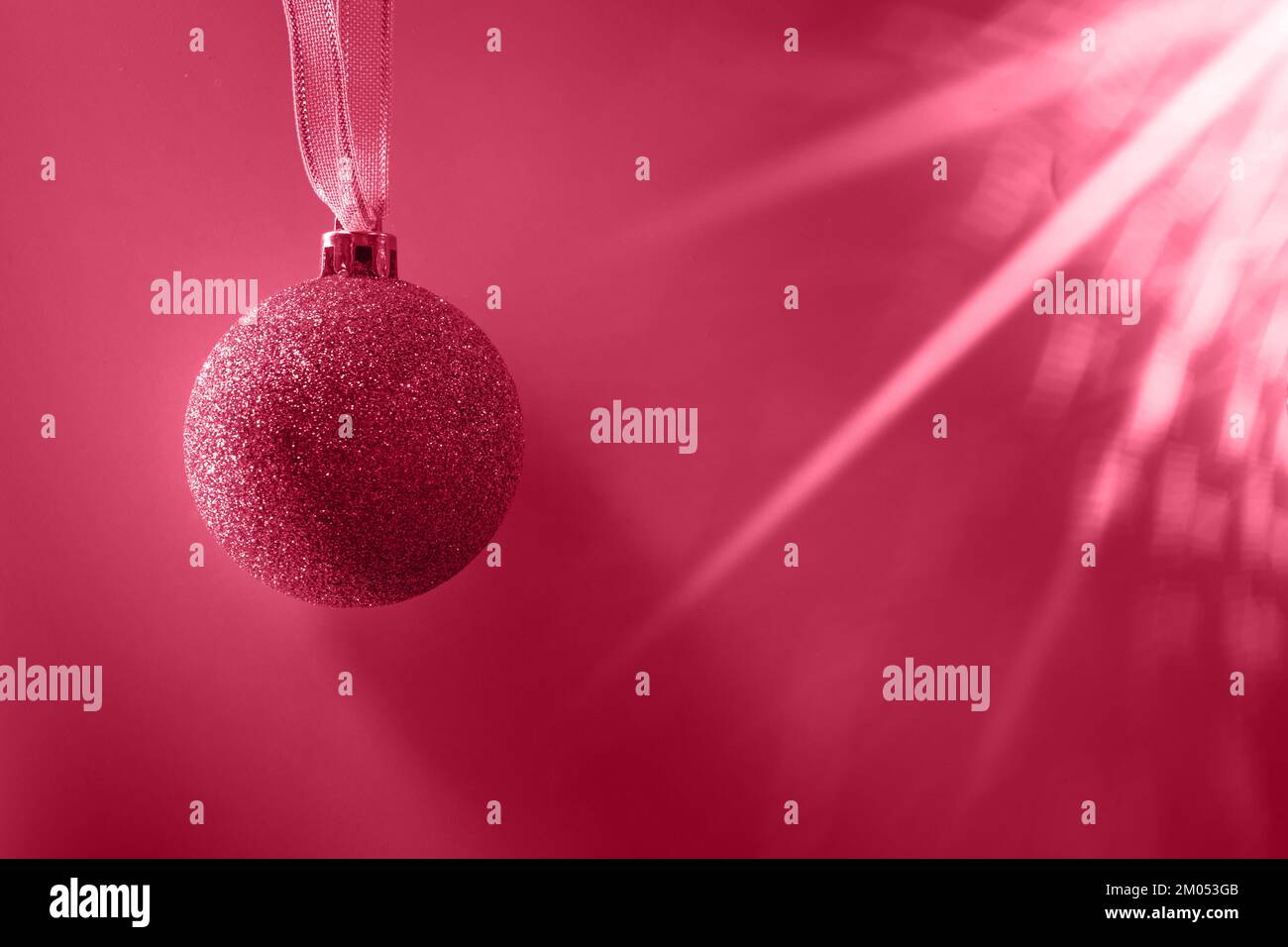 Christmas viva magenta ball with neon light. Creative Xmas party ...