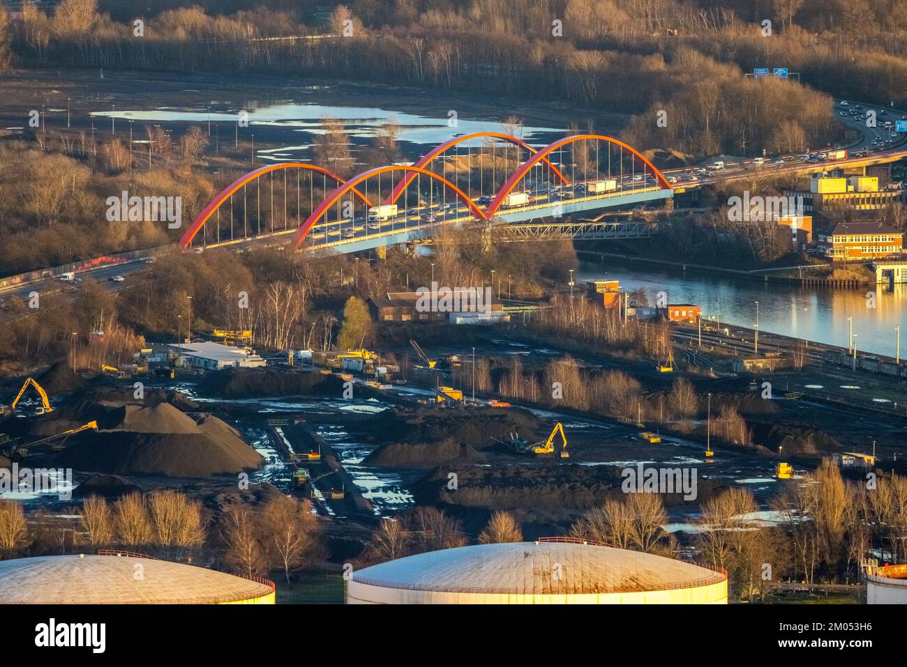 Aerial view, Rhine-Herne canal A42 bridge in Ebel district in Bottrop ...