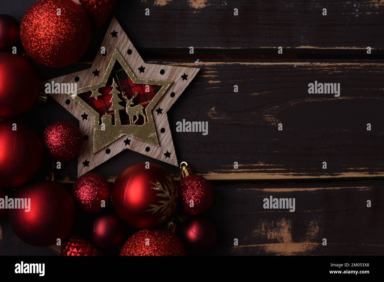 Christmass background red christmas tree toys and christmas decoration ...