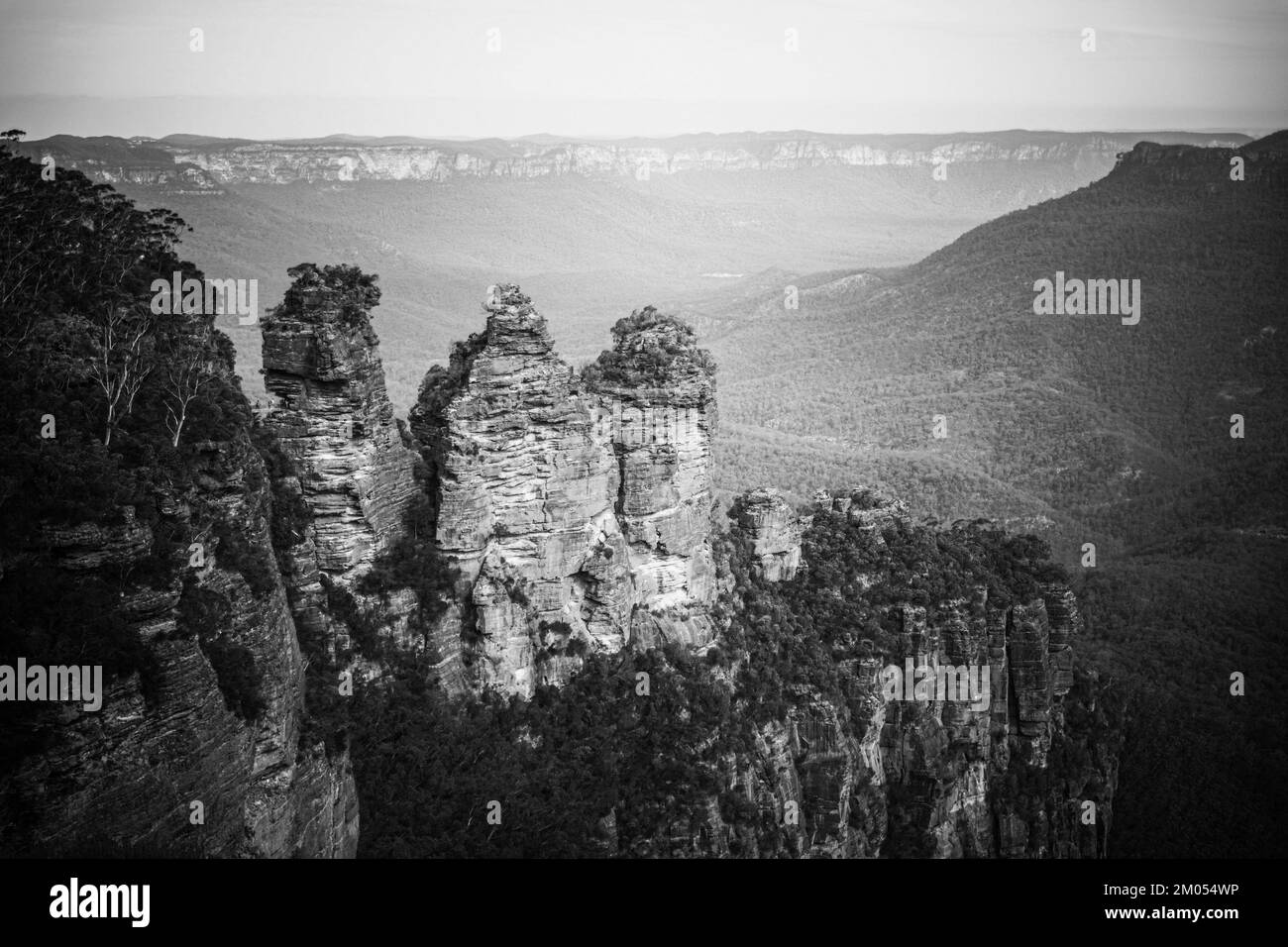 The Three Sisters rock formation in Jamison Valley, Australia Stock ...