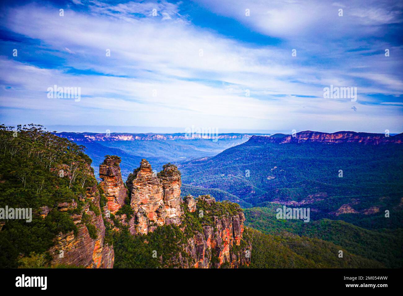 The Three Sisters rock formation in Jamison Valley, Australia Stock ...