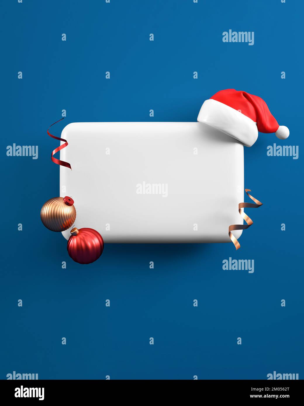 Christmas message text box template with festive ornaments on a blue ...