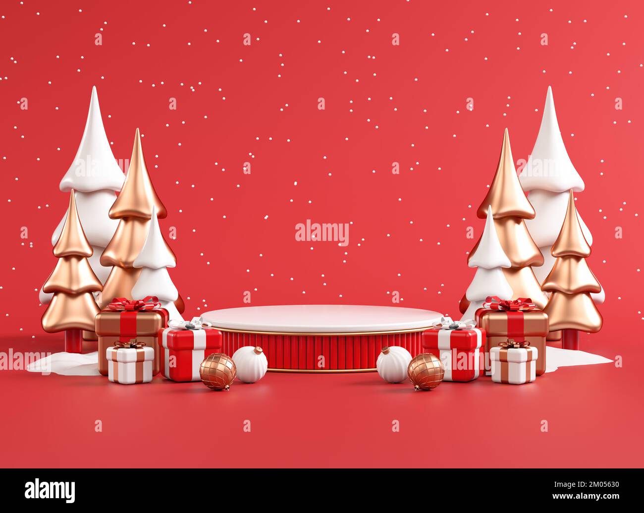 Christmas banner background with a podium platform red and gold festive ...
