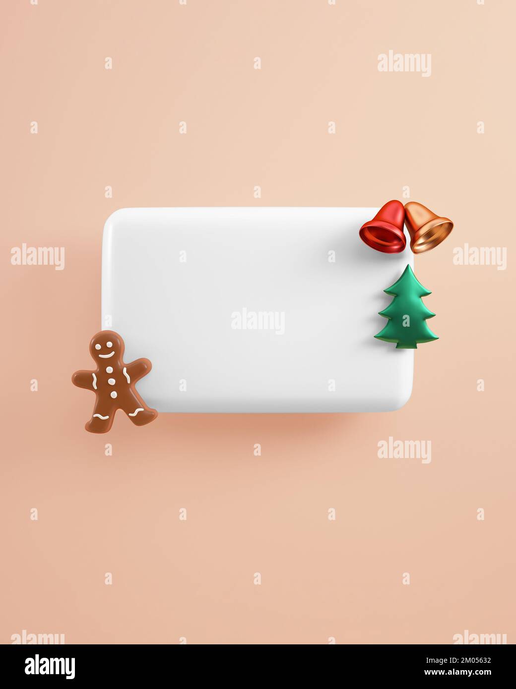 Christmas message text box template with festive ornaments on a cream ...