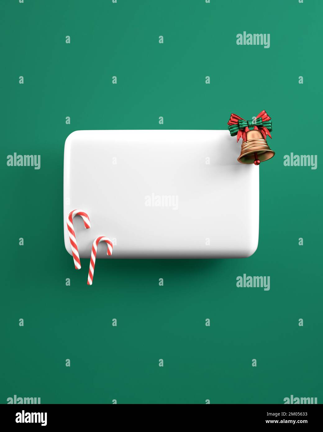 Christmas message text box template with festive ornaments on a green ...