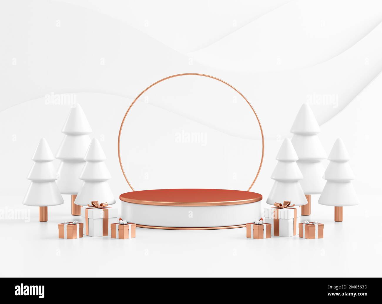 Merry Christmas podium platform with white and gold stuff for product ...