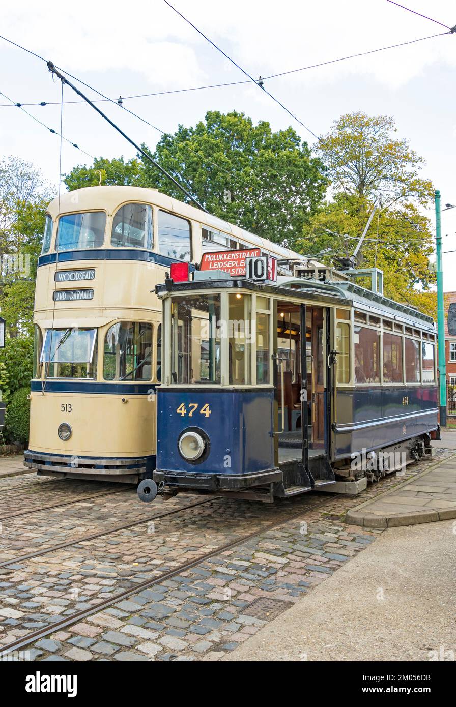 Single deck and double deck trams at East Anglia Transport museum 2022 ...