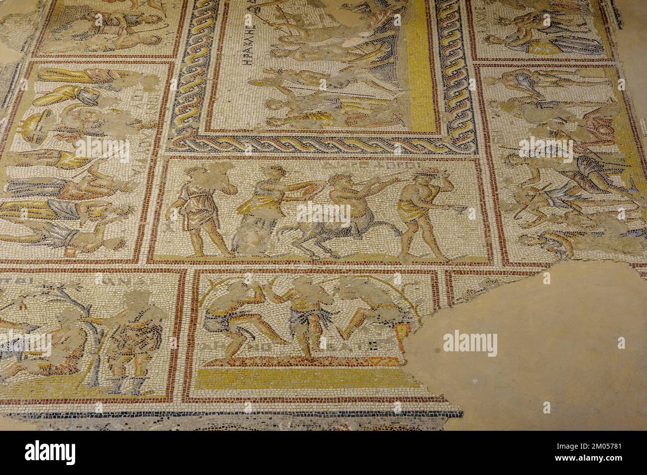 View of an ancient Roman era mosaic floor of the Dionysus house, in ...