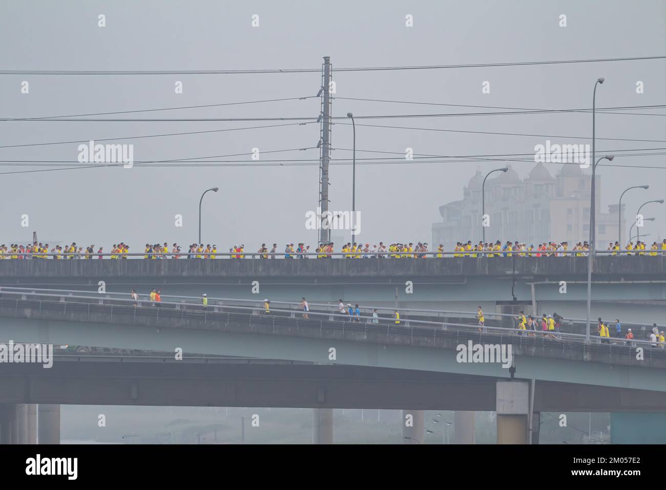 Many people running marathon on the highway at Taipei, Taiwan Stock ...