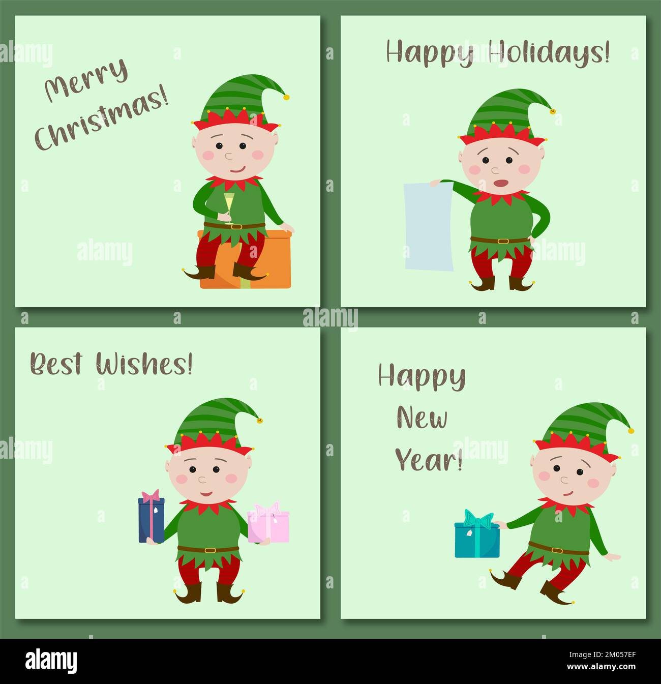 Set of cards with elves Stock Photo - Alamy
