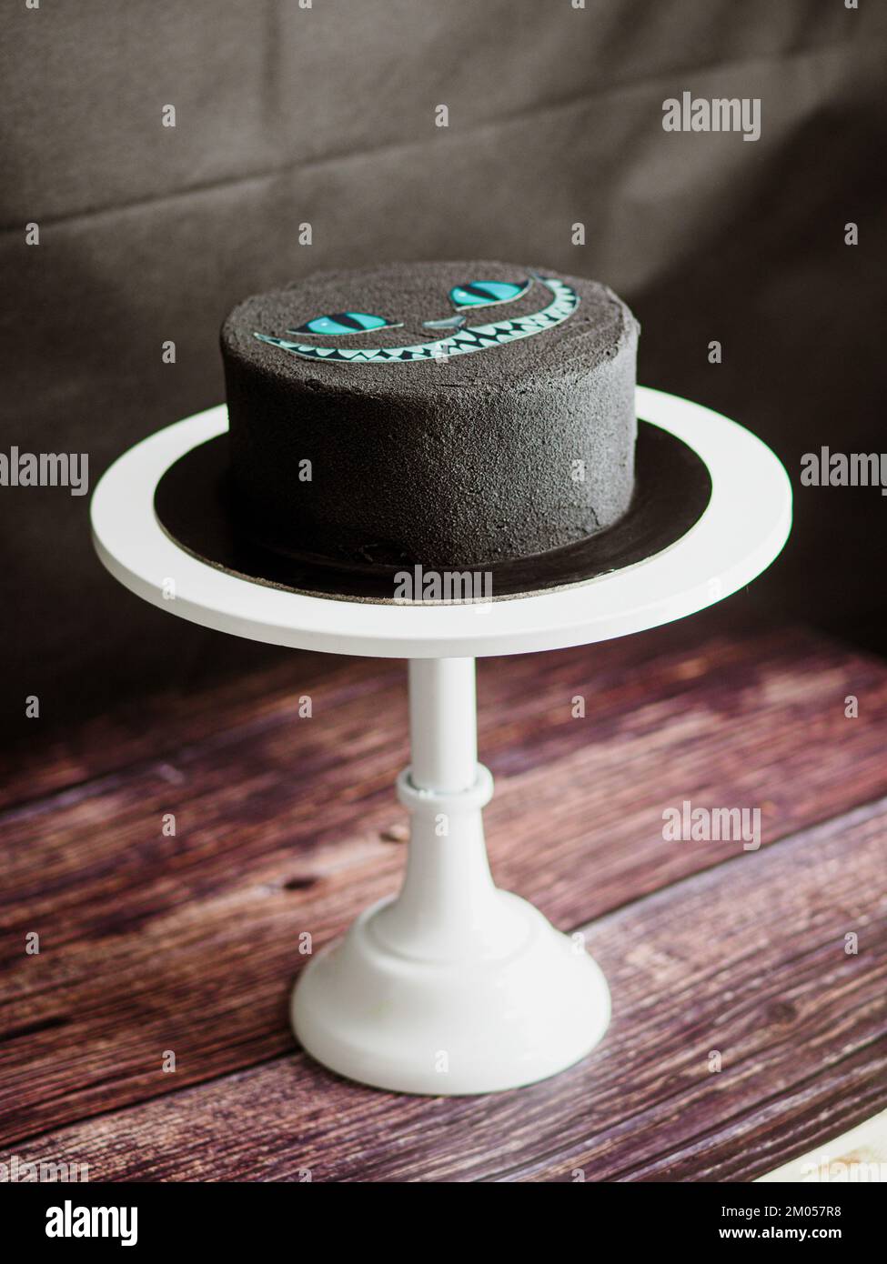 black matte edible paint on frosted spongy birthday cake with bad cat ...