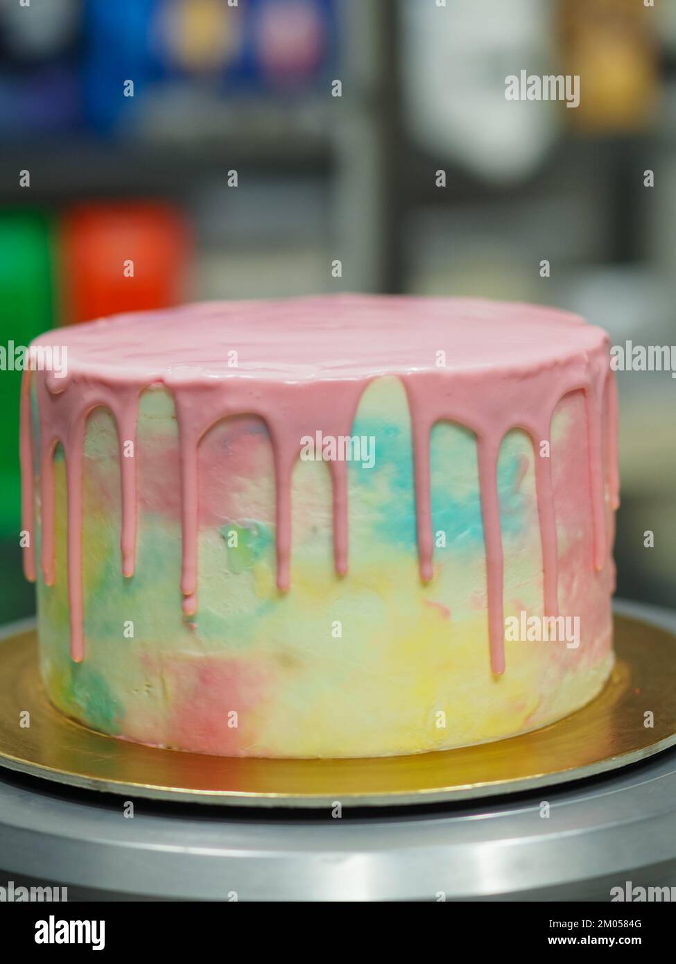 pasty chef artisan squeeze piping bag filling mixed with edible pink ...