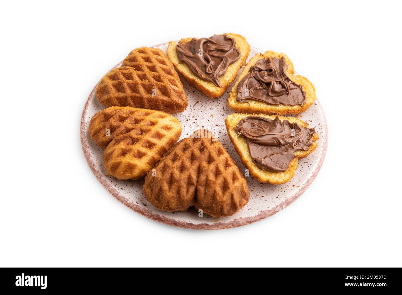 Homemade waffle with chocolate butter isolated on white background ...