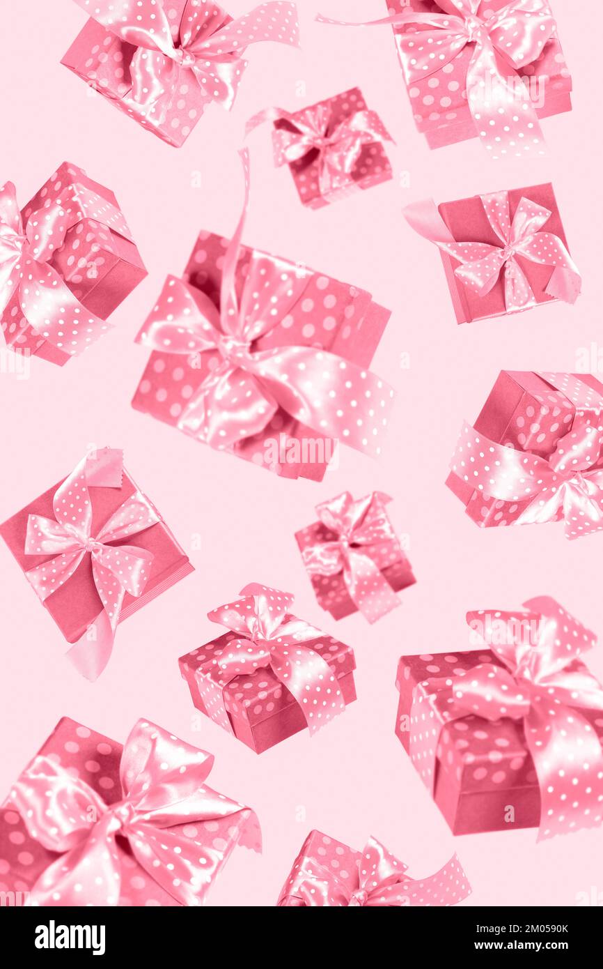 Creative background of flying present boxes. Any holiday shopping ...