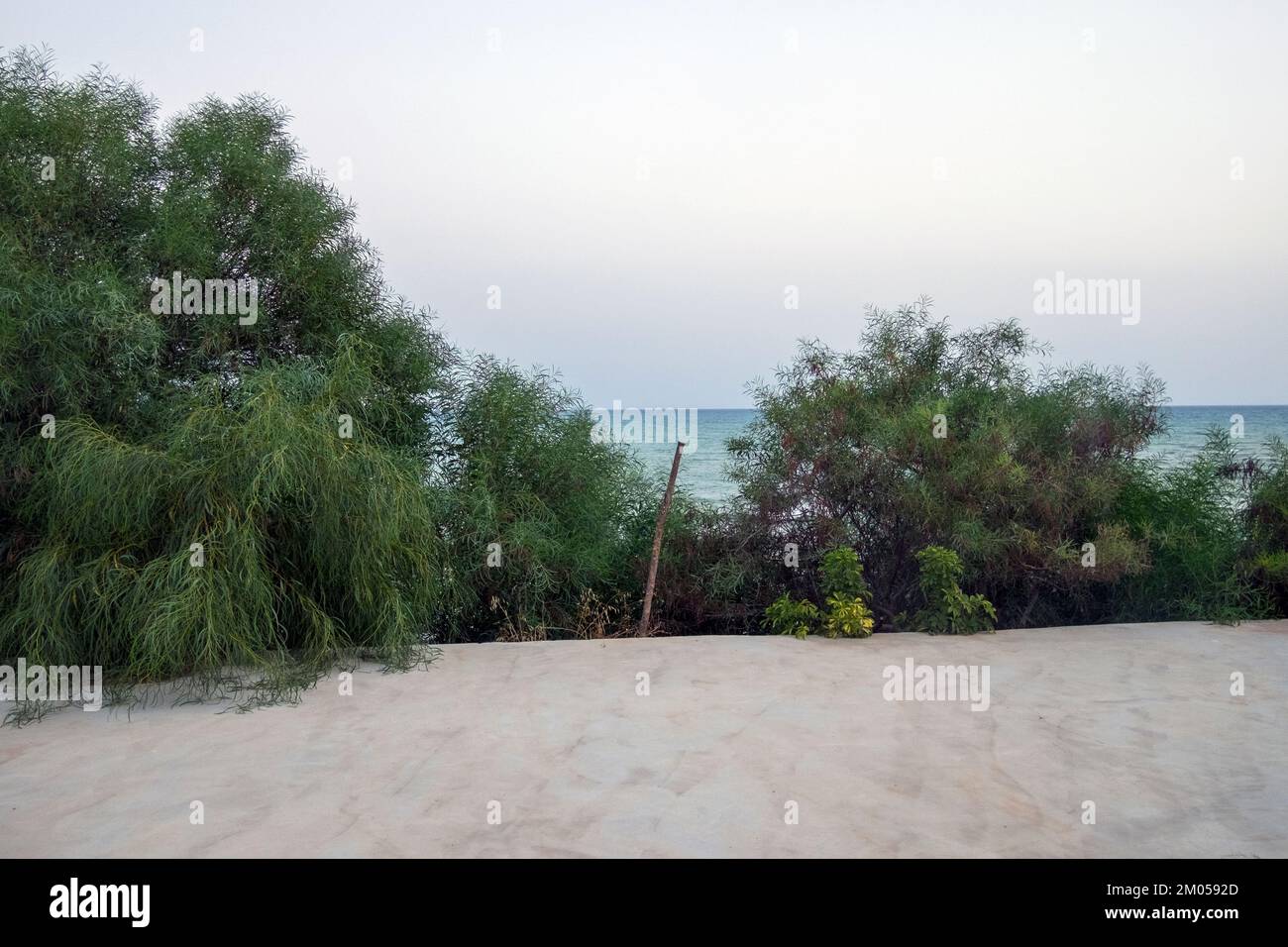 Open terrace facing the sea in a private villa in Sicily, Italy during ...
