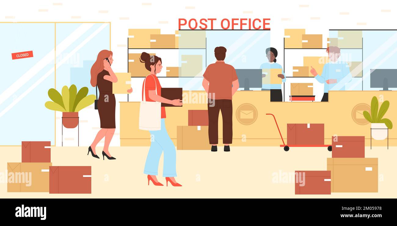 Post Office Interior Customers Stock Vector Images Alamy