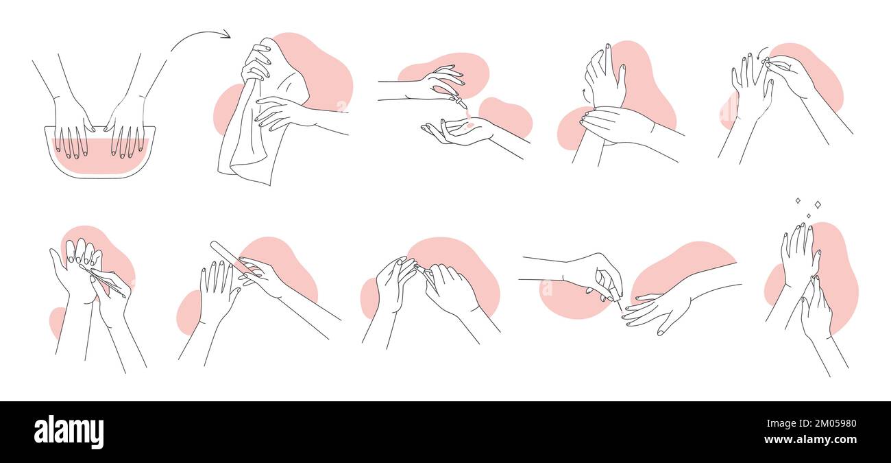 Spa manicure set of line icons vector illustration. Hand drawn outline ...