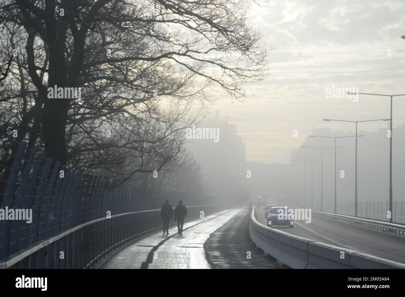 Stockholm, Sweden - November 13, 2022 - A foggy day at Västerbron ...
