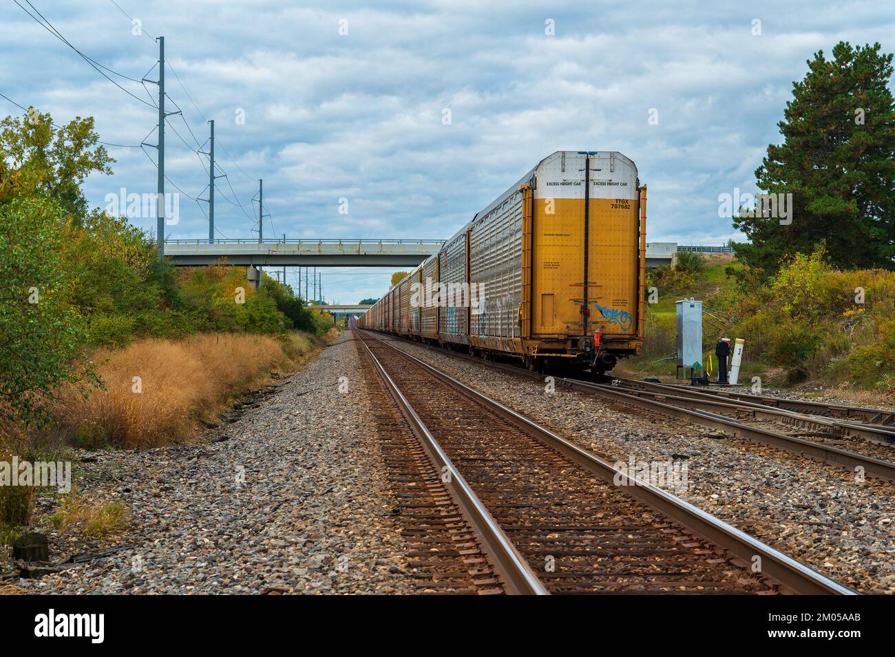 Dimondale MI -October 1, 2022: Freight train travelling through rural ...