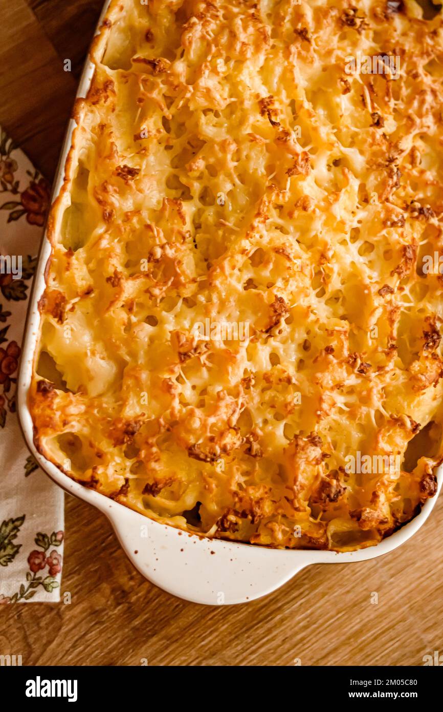 Comfort food and traditional English cuisine, oven baked fish pie on ...