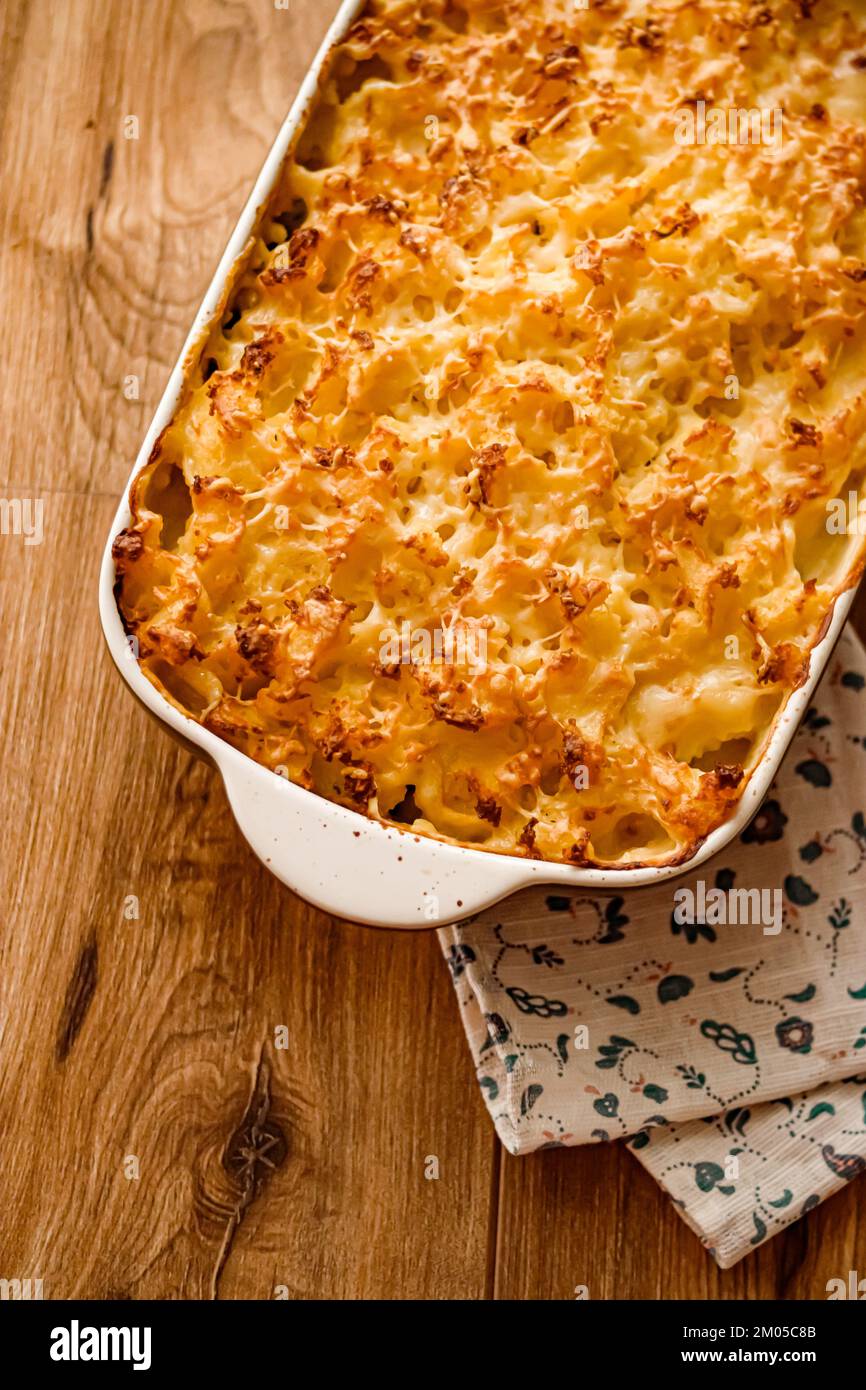 Comfort food and traditional English cuisine, oven baked fish pie on ...