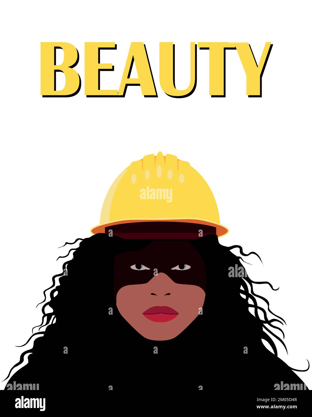 vector illustration of a portrait of a curly young female with a worker ...