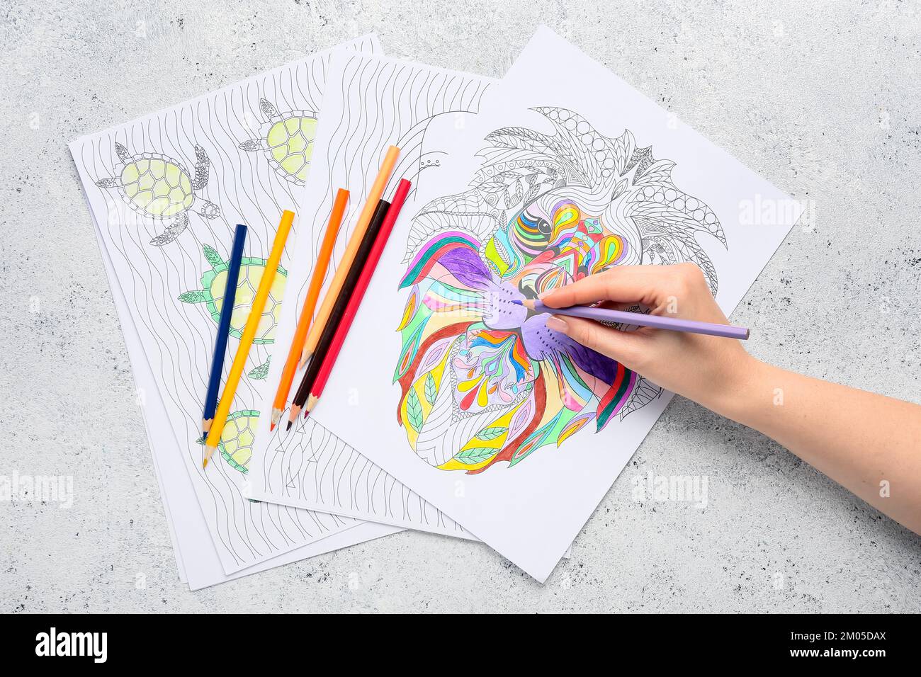 Woman coloring page with pencil on grunge background Stock Photo - Alamy