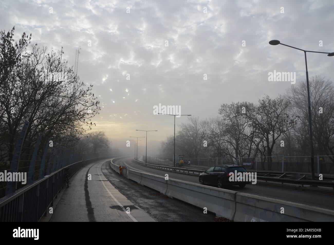 Stockholm, Sweden - November 13, 2022 - A foggy day at Västerbron ...